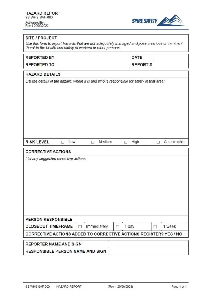 Free Hazard Report Template - Spire Safety Consultants